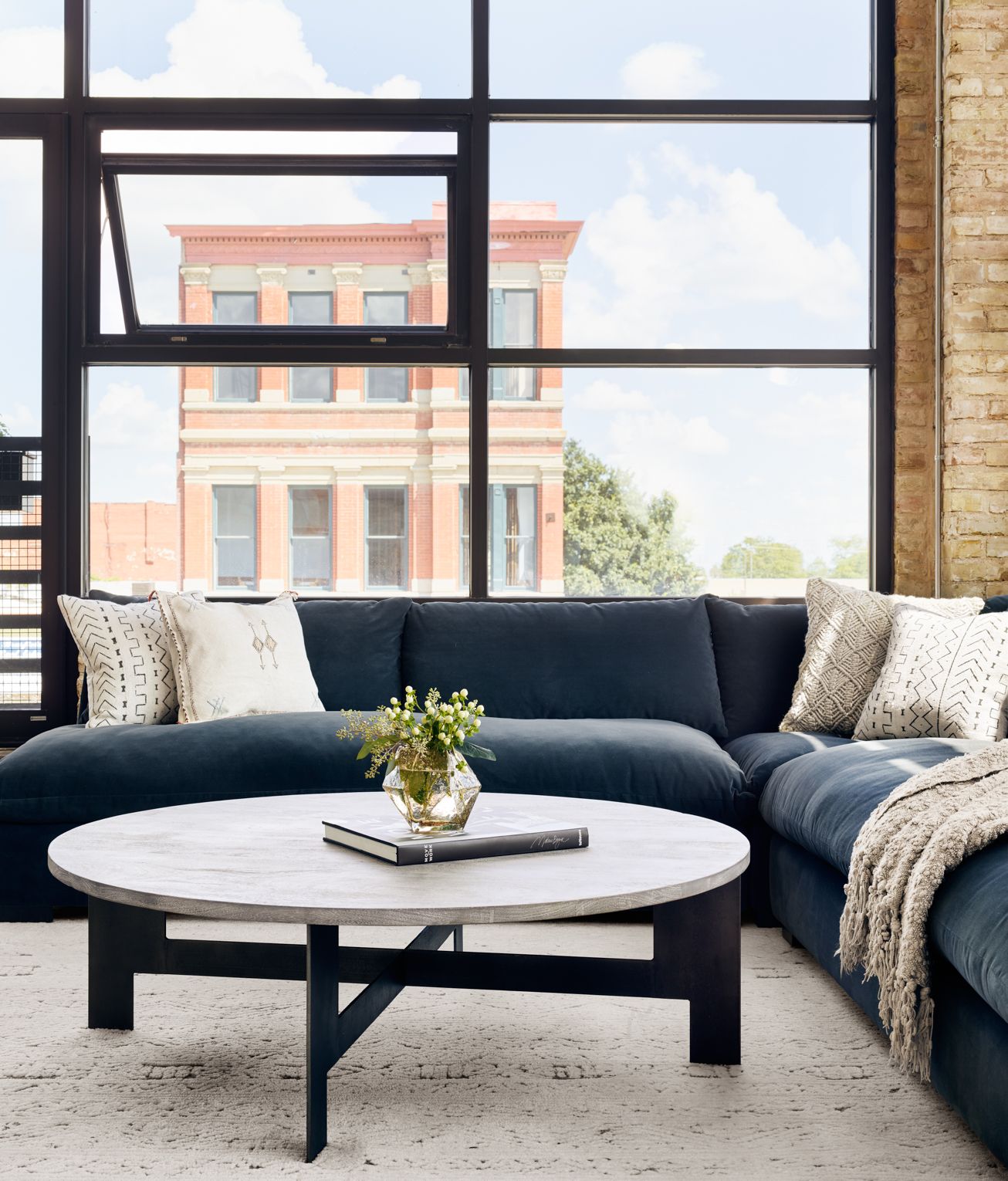 Round coffee table with sectional sofa store