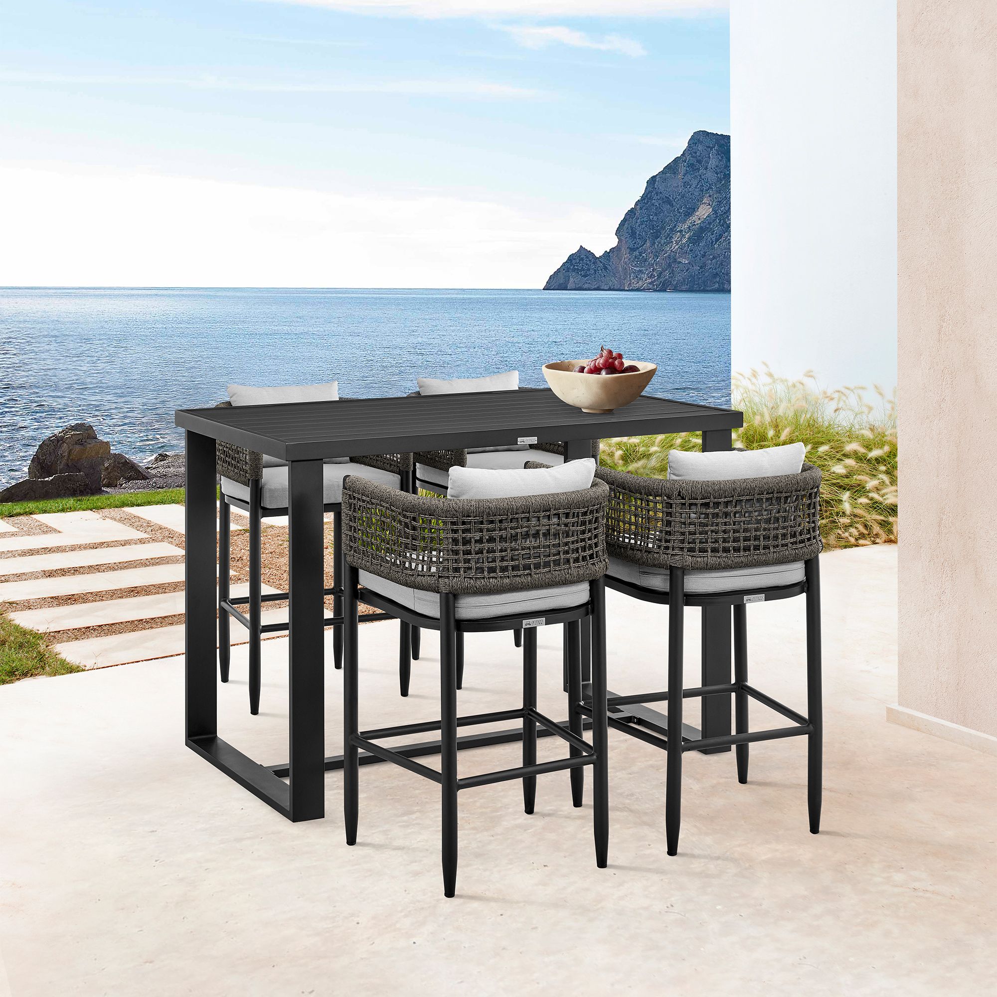 High top bar table set outdoor store