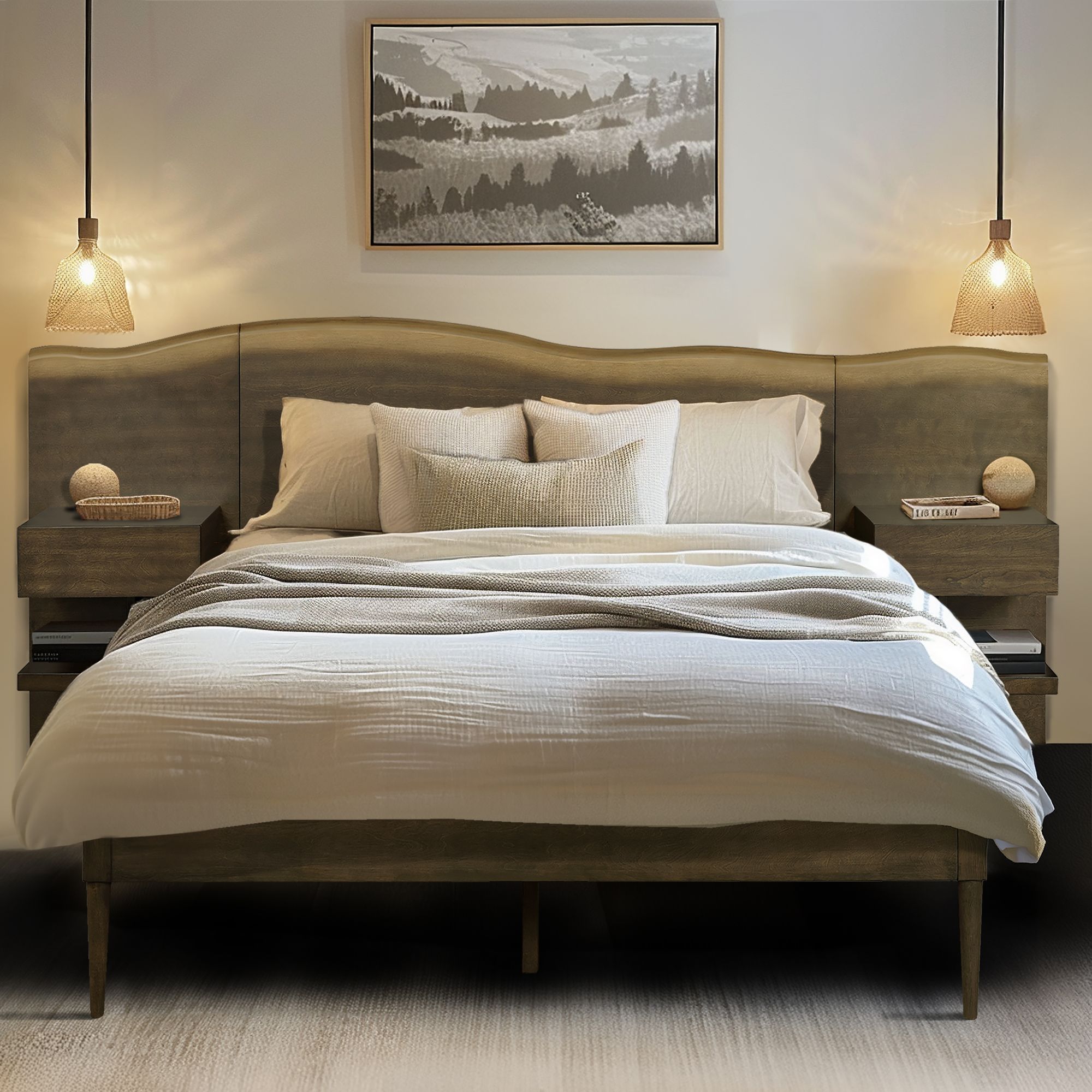 Headboard with built in nightstands store