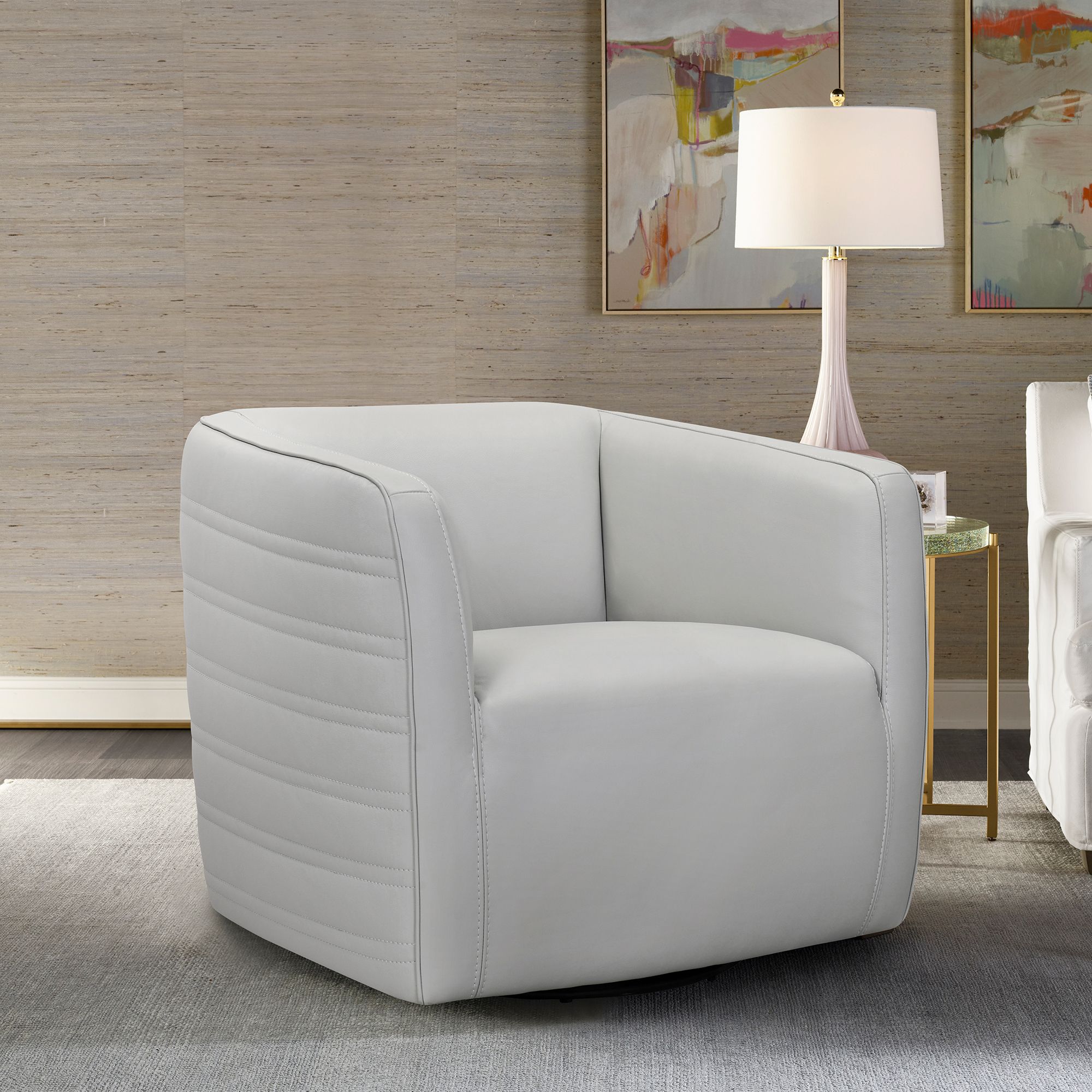 Gray leather barrel chair store